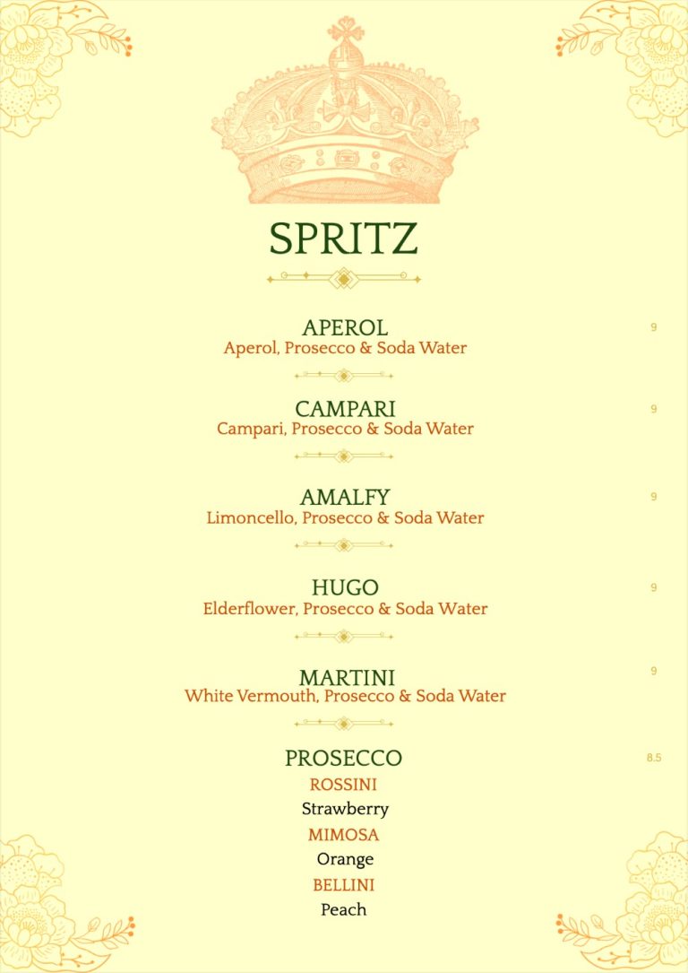 Bar Menu - King William